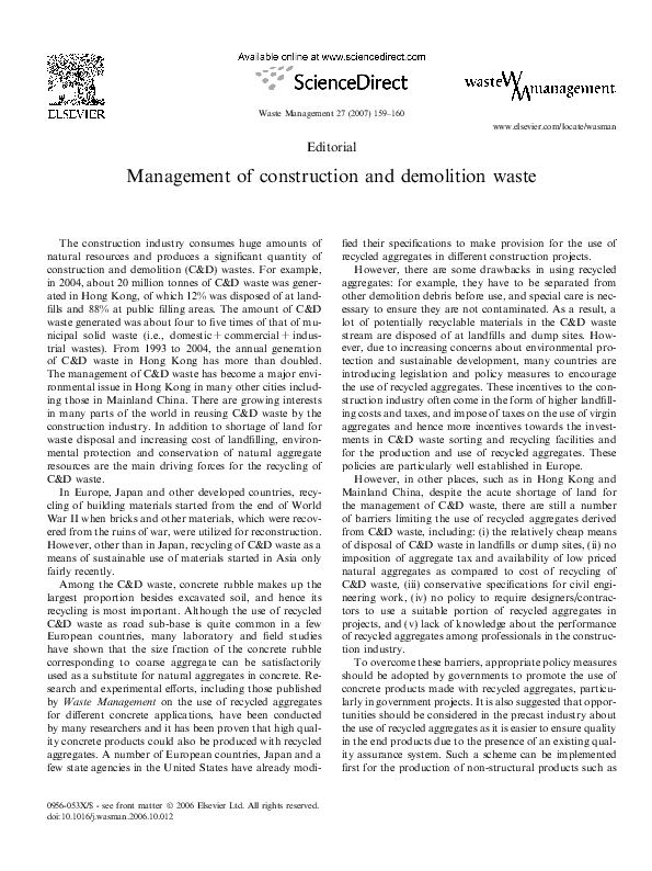 (PDF) Management of construction and demolition waste
