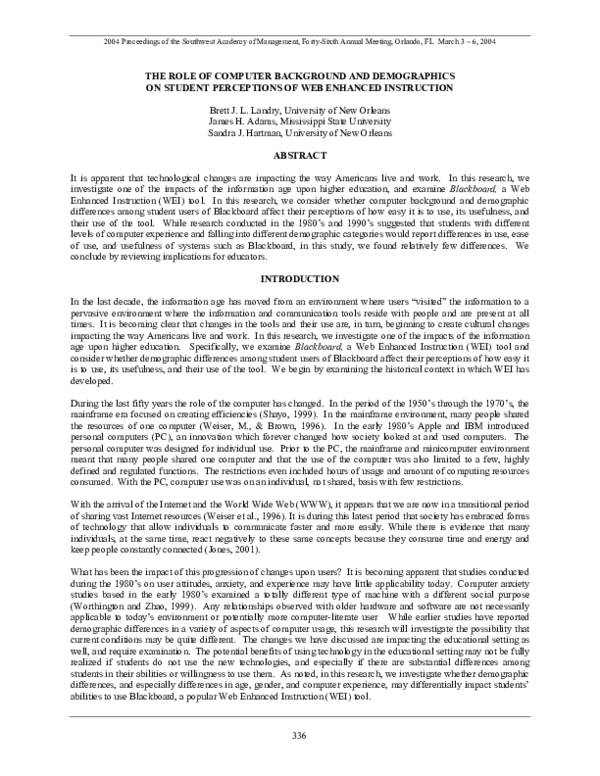 (PDF) The role of computer background and demographics on student perceptions of web enhanced ...