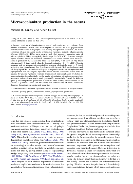 (PDF) Microzooplankton production in the oceans