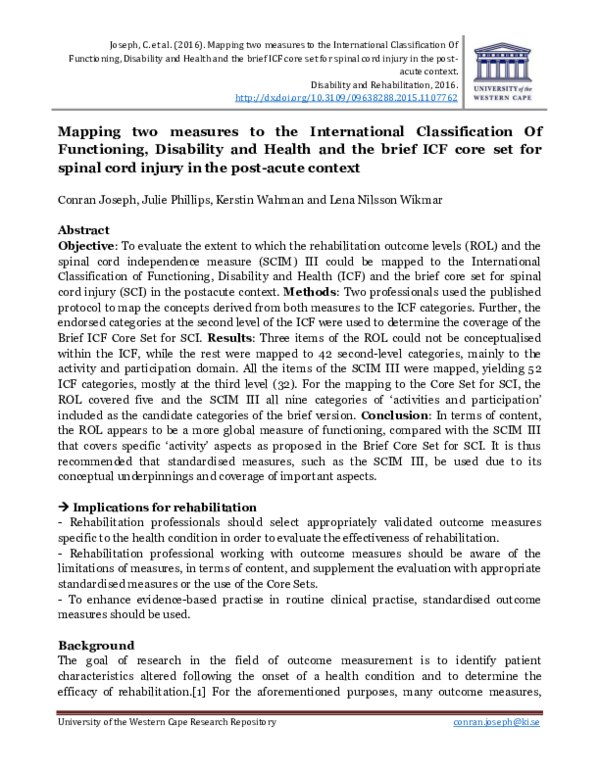 (PDF) Mapping two measures to the International Classification Of ...