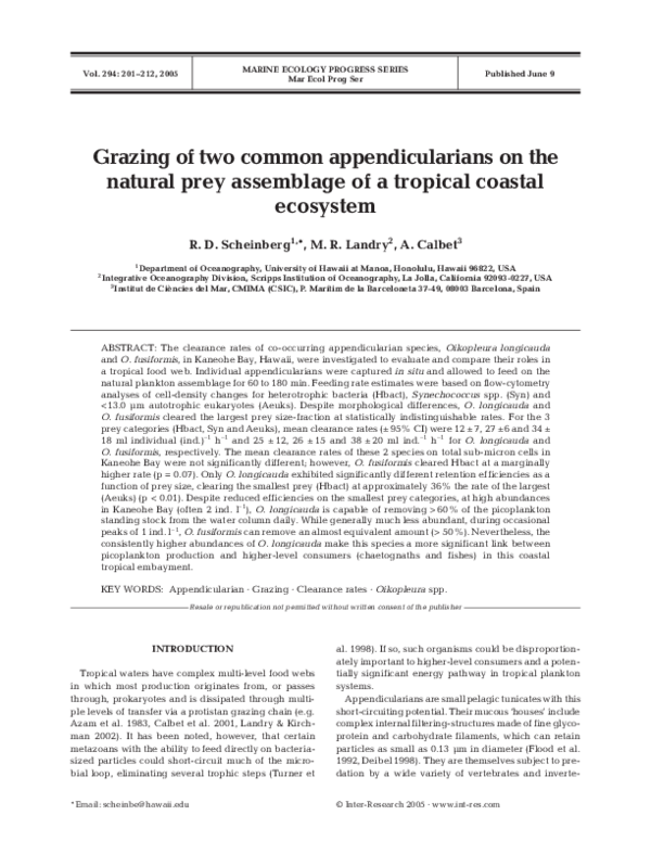 (PDF) Grazing of two common appendicularians on the natural prey ...