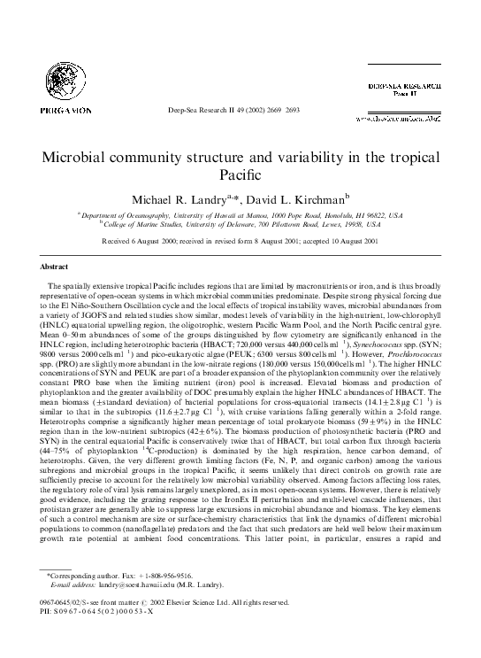 (PDF) Microbial community structure and variability in the tropical Pacific