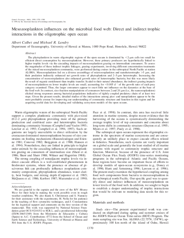 (PDF) Mesozooplankton influences on the microbial food web: Direct and ...