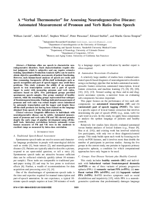 (PDF) A "Verbal Thermometer" for Assessing Neurodegenerative Disease ...