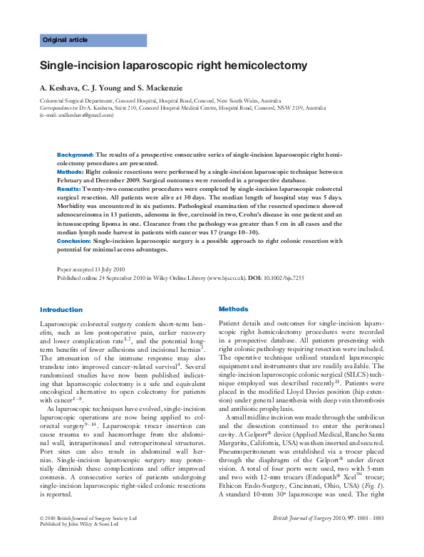 (PDF) Single-incision laparoscopic right hemicolectomy