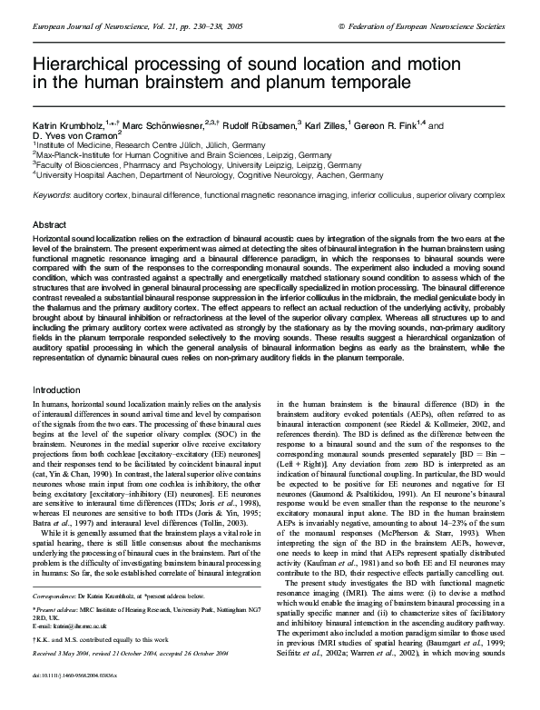 (PDF) Hierarchical processing of sound location and motion in the human brainstem and planum ...