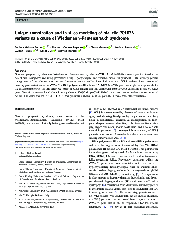 (PDF) Unique combination and in silico modeling of biallelic POLR3A variants as a cause of ...
