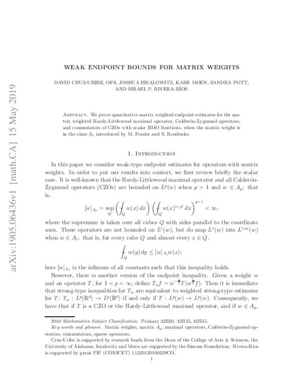 (PDF) Weak endpoint bounds for matrix weights