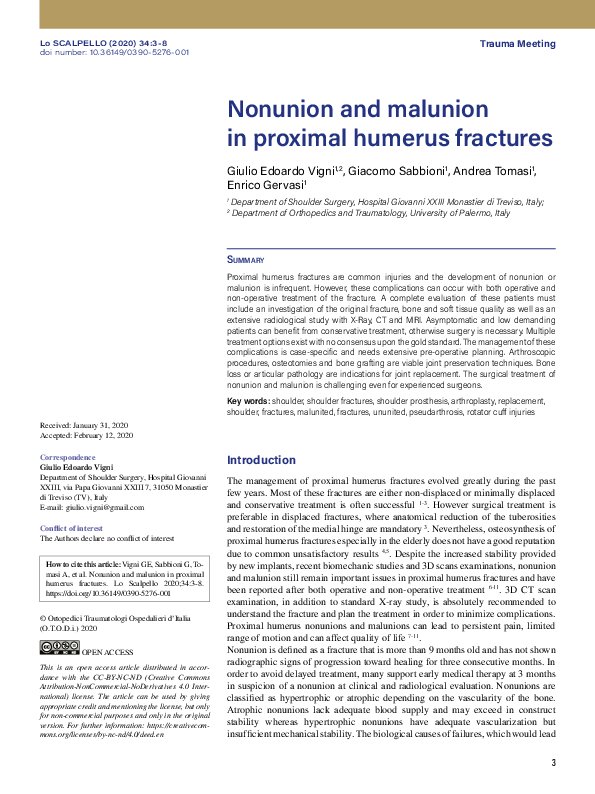 (PDF) Nonunion and malunion in proximal humerus fractures