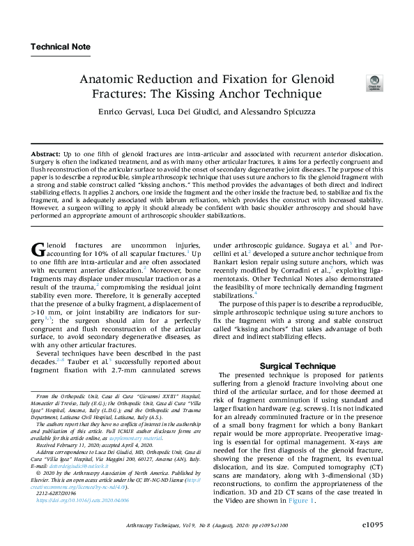 (PDF) Anatomic Reduction and Fixation for Glenoid Fractures: The ...