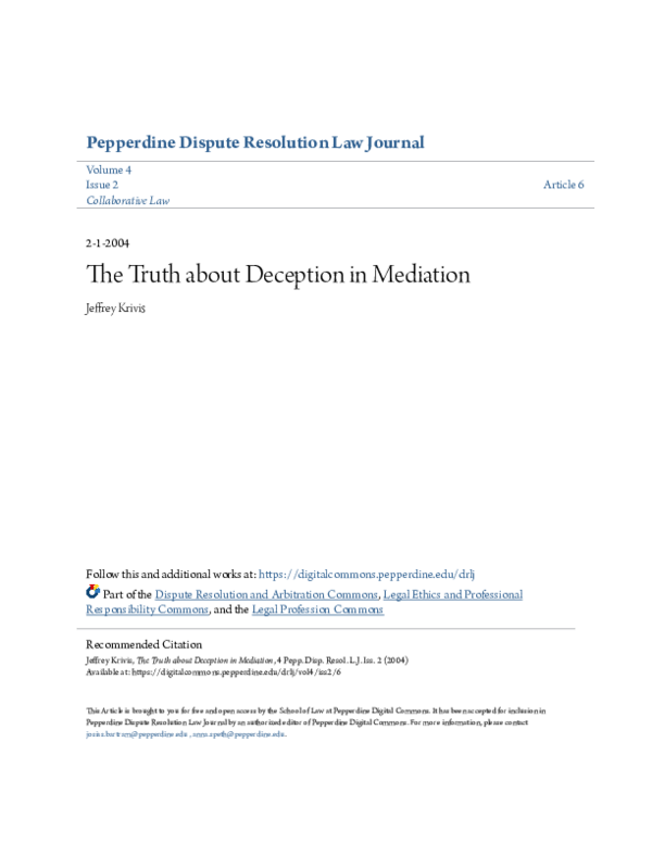 (PDF) The Truth about Deception in Mediation