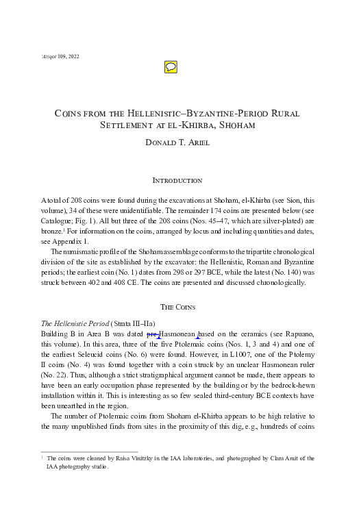 (PDF) Ariel D.T. 2022, Coins from the Rural Settlement from the ...