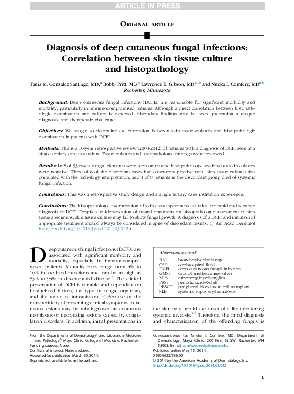 (PDF) Diagnosis of deep cutaneous fungal infections: correlation ...