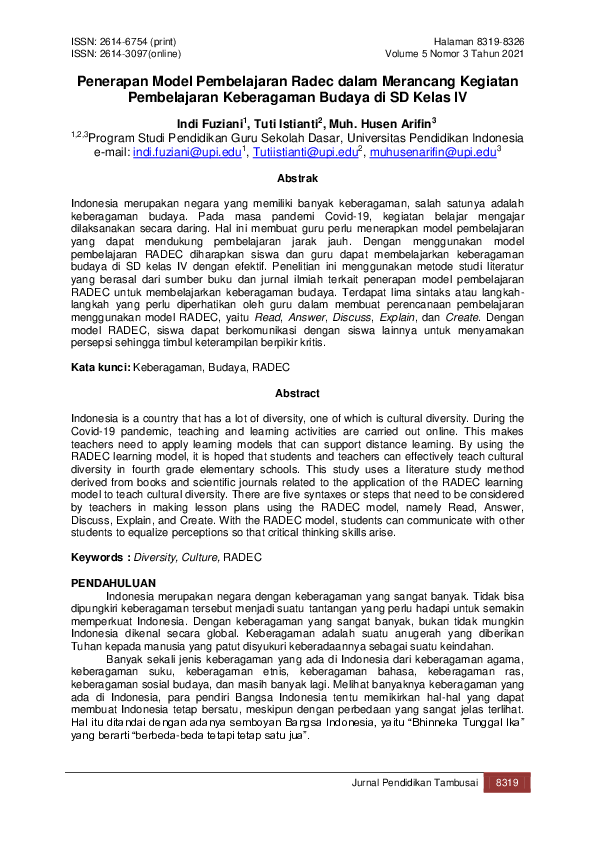 (PDF) Penerapan Model Pembelajaran Radec dalam Merancang Kegiatan Pembelajaran Keberagaman ...