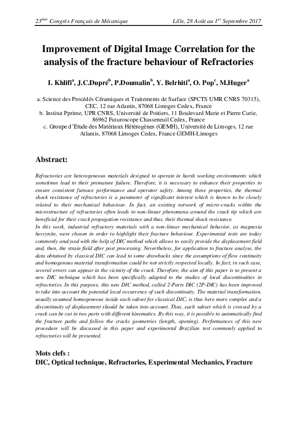 (PDF) Improvement of Digital Image Correlation for the analysis of the fracture behaviour of ...