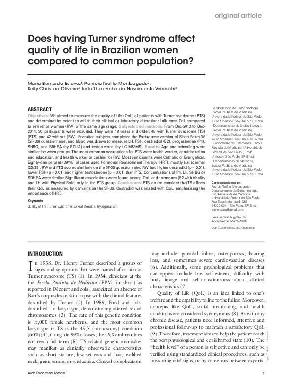 (PDF) Does having Turner syndrome affect quality of life in Brazilian ...
