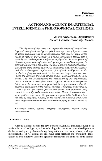(PDF) ACTION AND AGENCY IN ARTIFICIAL INTELLIGENCE: A PHILOSOPHICAL ...