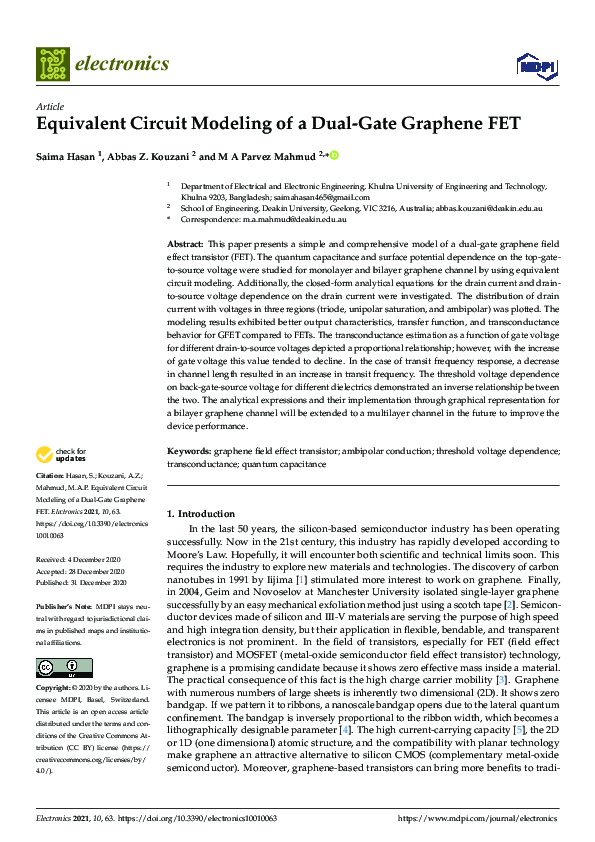 (PDF) Equivalent Circuit Modeling of a Dual-Gate Graphene FET