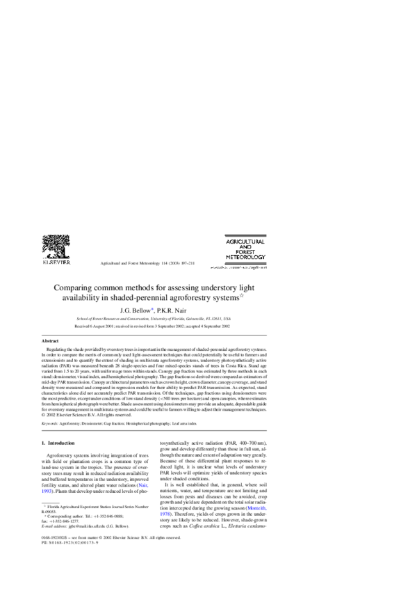 (PDF) Comparing common methods for assessing understory light availability in shaded-perennial ...
