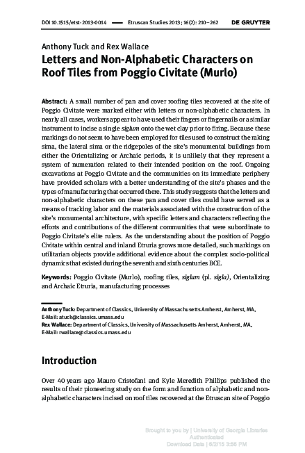 (PDF) Letters and Non-Alphabetic Characters on Roof Tiles from Poggio ...