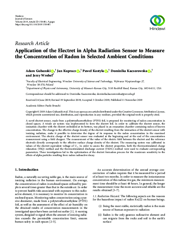 (PDF) Electret-Based Sensor for Radon Measurement