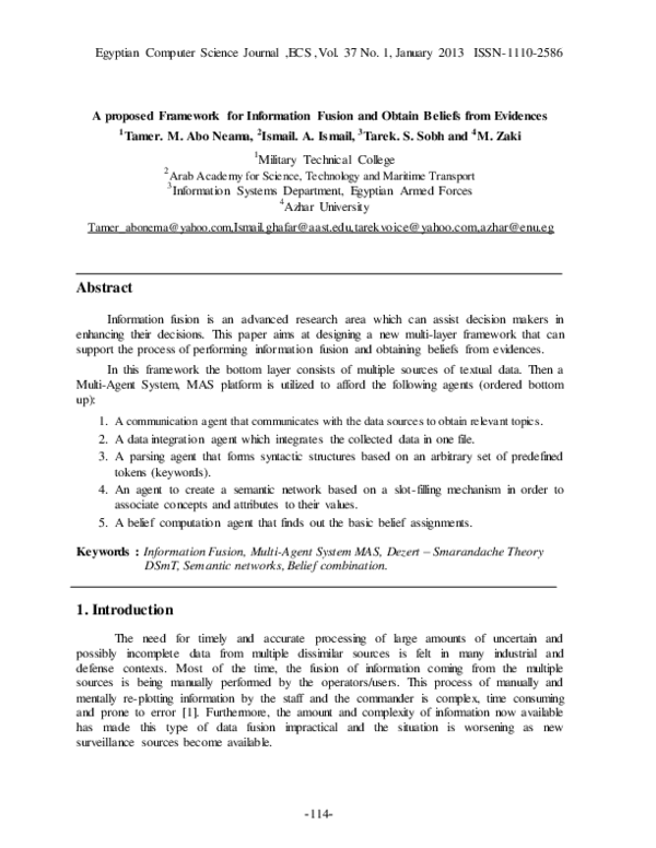(PDF) A proposed Framework for Information Fusion and Obtain Beliefs ...