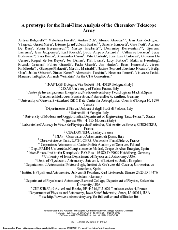 Pdf A Prototype For The Real Time Analysis Of The Cherenkov Telescope Array