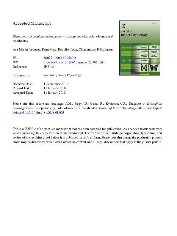 (PDF) Diapause in Drosophila melanogaster - Photoperiodicity, cold ...