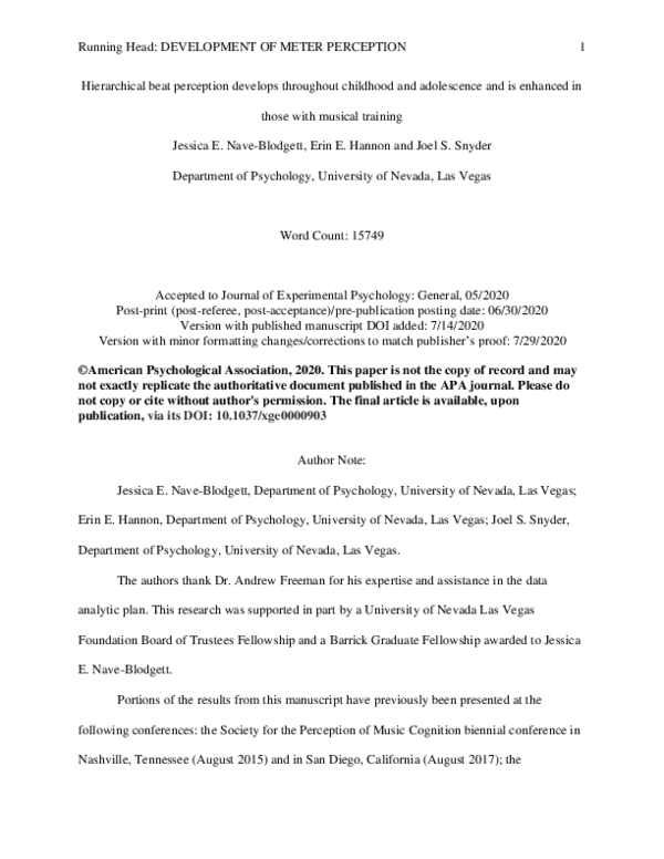 (PDF) Hierarchical beat perception develops throughout childhood and ...