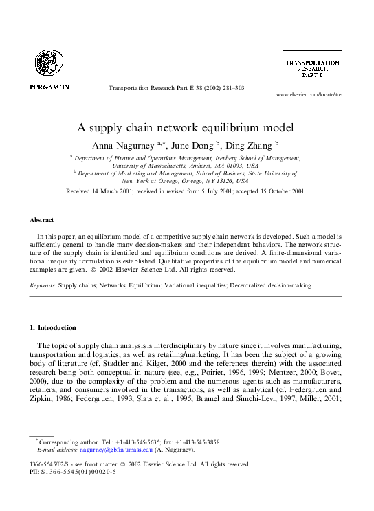 (PDF) A supply chain network equilibrium model