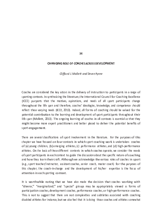 Pdf Changing Role Of Coaches Across Development