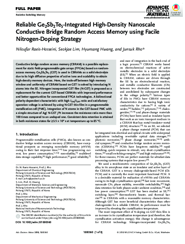 (PDF) Reliable Ge 2 Sb 2 Te 5 ‐Integrated High‐Density Nanoscale ...