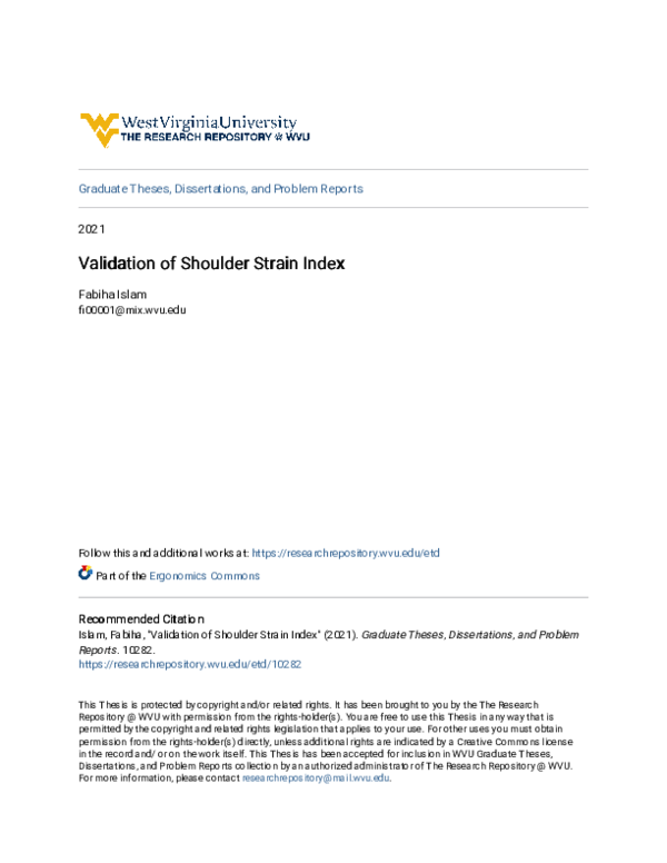 (PDF) Validation of Shoulder Strain Index