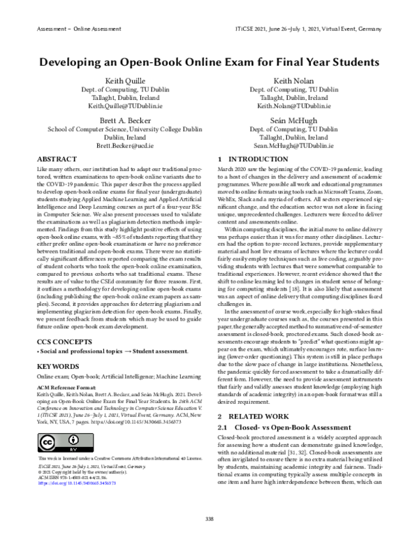 (PDF) Developing an Open-Book Online Exam for Final Year Students