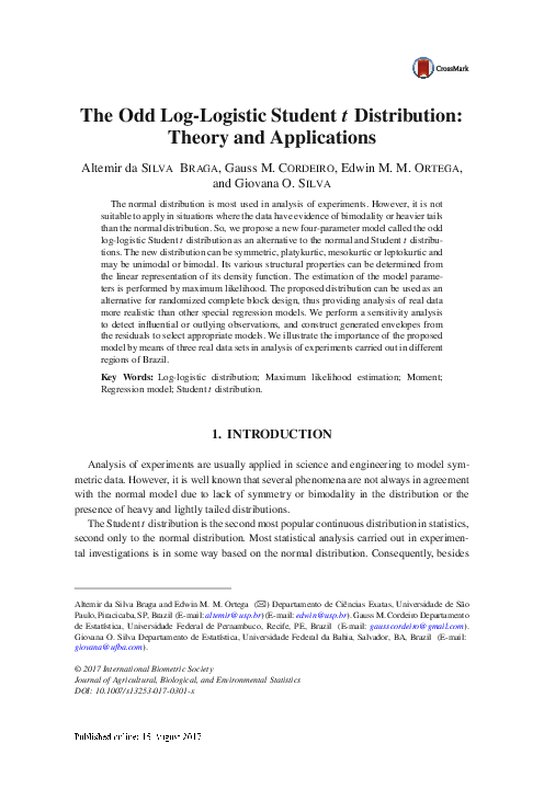 (PDF) The Odd Log-Logistic Student t Distribution: Theory and Applications