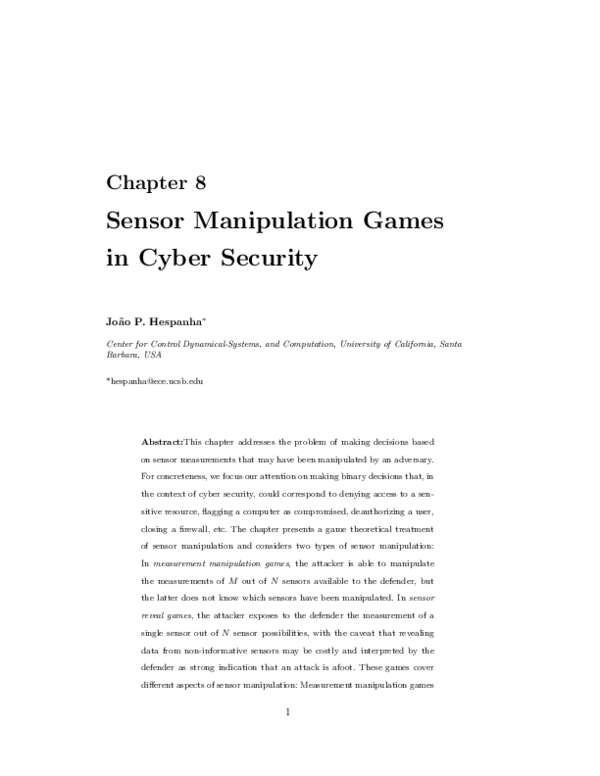 (PDF) Sensor Manipulation Games in Cyber Security