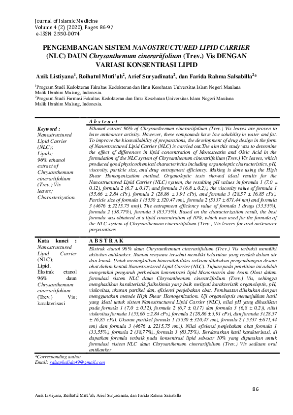 (PDF) PENGAMBANGAN SISTEM NANOSTRUCTURED LIPID CARRIER (NLC) DAUN ...