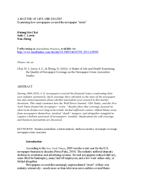 (PDF) Forthcoming in Journalism Practice, available via | Seth C Lewis ...