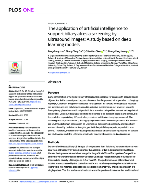 (PDF) The application of artificial intelligence to support biliary atresia screening by ...