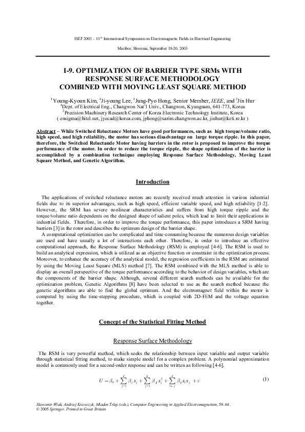 (PDF) I-9 . OPTIMIZATION OF BARRIER TYPE SRMs WITH RESPONSE SURFACE METHODOLOGY COMBINED WITH ...