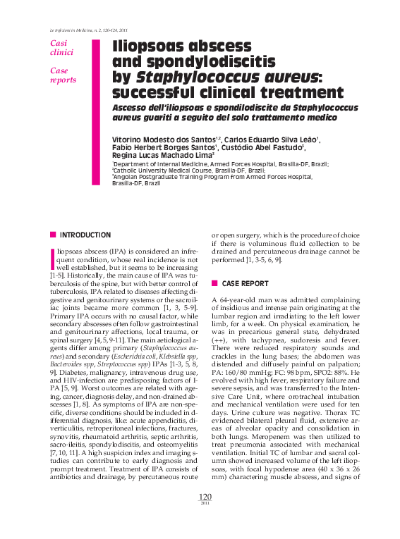 Iliopsoas abscess and spondylodiscitis by Staphylococcus aureus ...