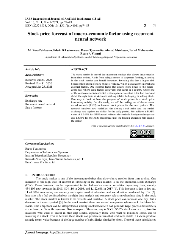 Pdf Stock Price Forecast Of Macro Economic Factor Using Recurrent