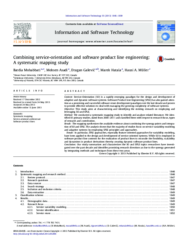 (PDF) Combining service-orientation and software product line engineering: A systematic mapping ...