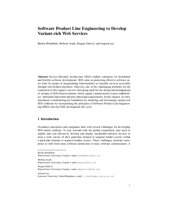 (PDF) Software Product Line Engineering to Develop Variant-Rich Web Services | Bardia Mohabbati ...