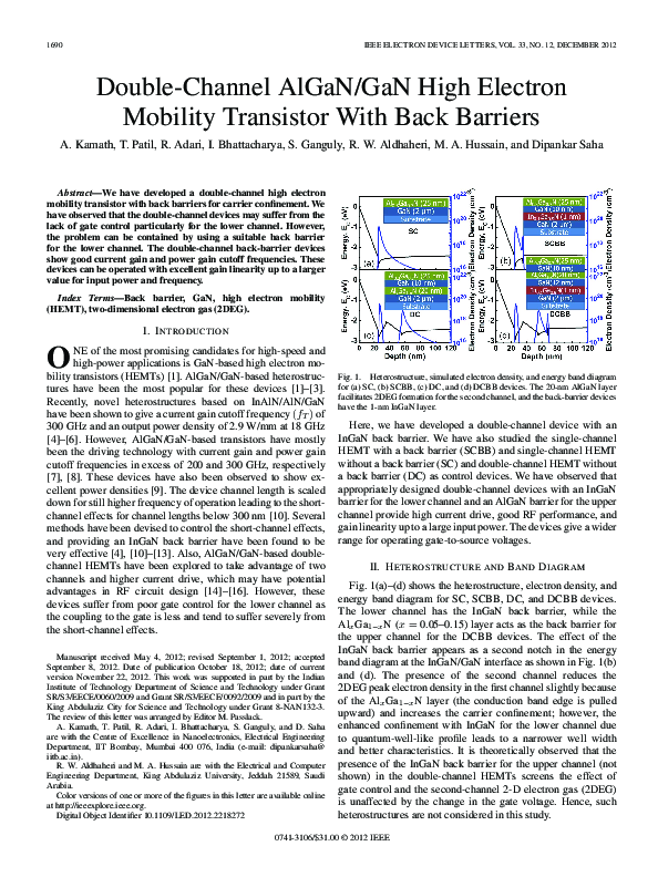 (PDF) Double-Channel AlGaN/GaN High Electron Mobility Transistor With Back Barriers