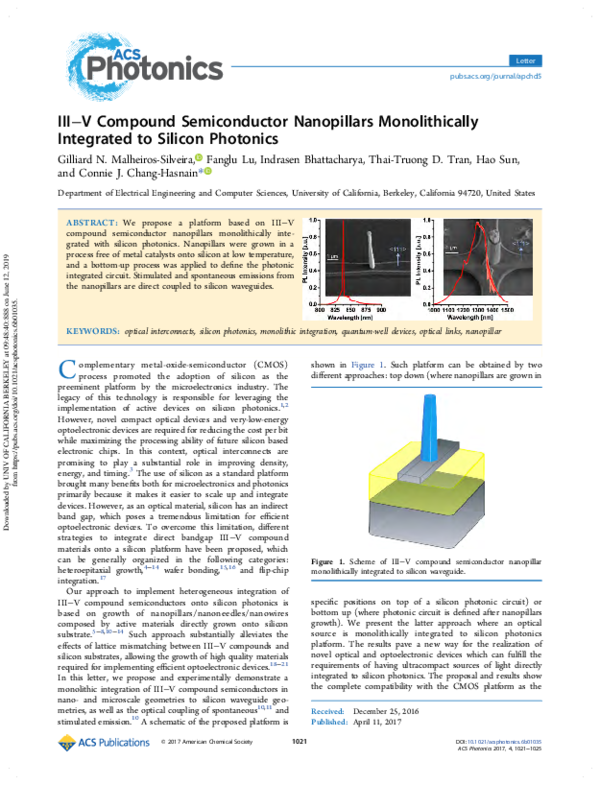 (PDF) III–V Compound Semiconductor Nanopillars Monolithically Integrated to Silicon Photonics