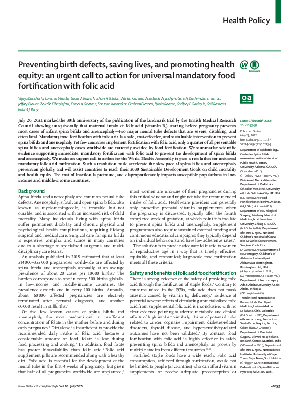 (PDF) Preventing birth defects, saving lives, and promoting health ...