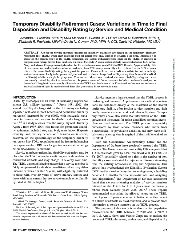 (PDF) Temporary Disability Retirement Cases: Variations in Time to ...