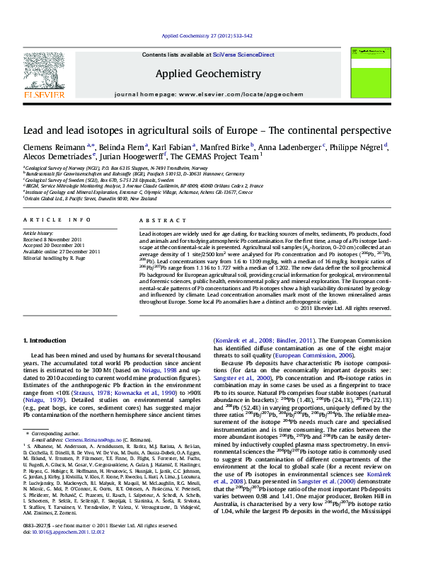 (PDF) Lead and lead isotopes in agricultural soils of Europe – The ...