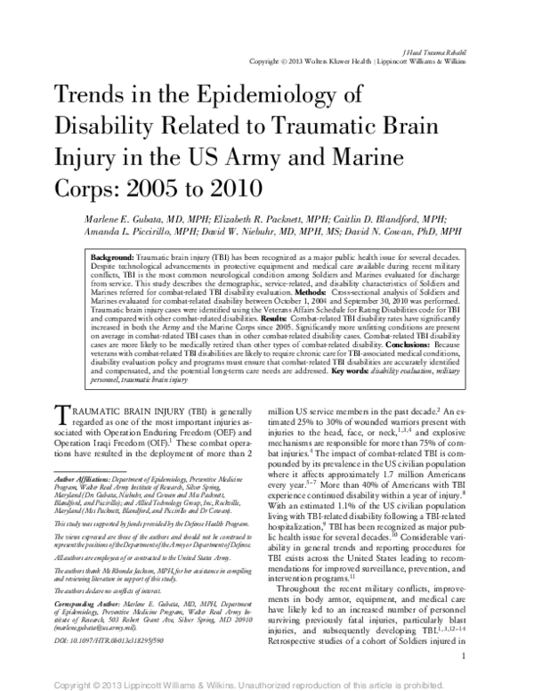 (PDF) Trends in the Epidemiology of Disability Related to Traumatic ...